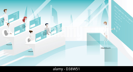 Student in the classroom at school writing on the chalkboard. Boy ...