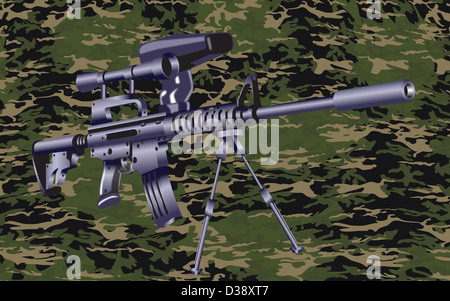 Machine gun on a camouflaged background Stock Photo - Alamy