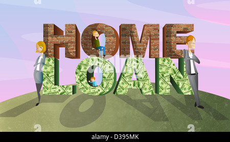 Bricks and paper currency representing the concept of home loan Stock ...