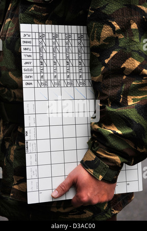 A recruiting officer with a chart of tests for potential recruits at ...