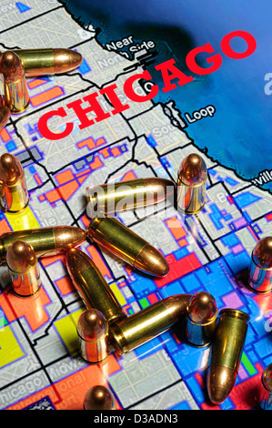 Map of Chicago, Illinois showing rival gang boundaries covered with 9mm ...