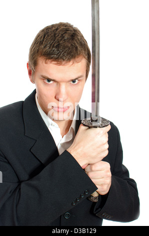 Professional office worker holding sword Stock Photo - Alamy