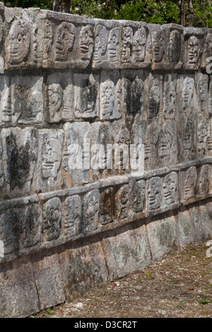 skull rack, or tzompantli sculpture at the ancient Aztec archaeological ...