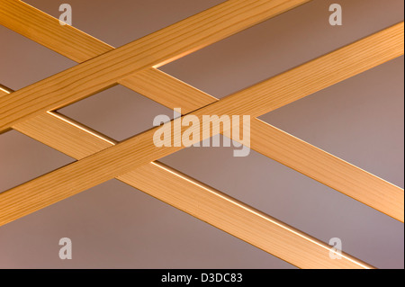 Fine Japanese tsugite wood joinery is exhibited in a crisscross pattern ...