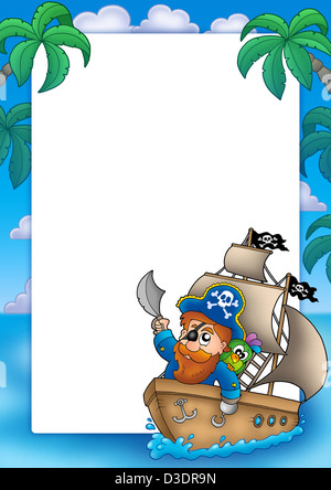 Frame with pirate ship - color illustration Stock Photo - Alamy