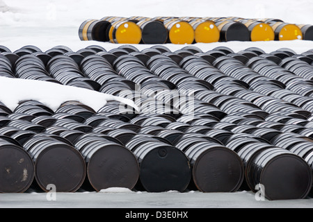 fuel barrels 45 gallon drums arctic camp winter helicopter jet A1 ...