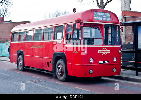 Red London single decker Bus parked at Knebworth House, Knebworth ...