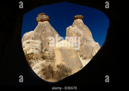 Turkey, Cappadocia, the Three Sisters hoodoos in the Urgup valley Stock ...