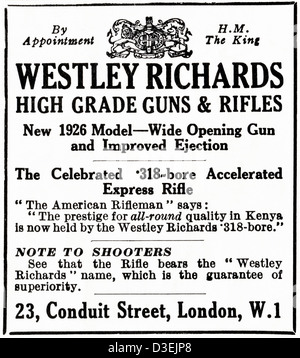 1920s advertisement for guns & rifles by WESTLEY RICHARDS of Conduit ...