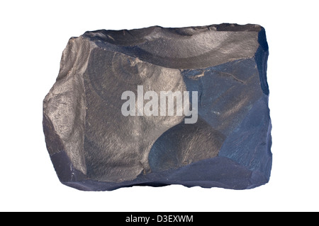Basalt, extrusive igneous volcanic rock specimen on white background ...