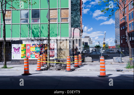 Construction site cones in Montreal, Quebec, Canada Stock Photo - Alamy