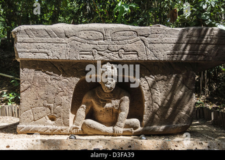 pre-hispanic olmec stone altar in the La Venta archeological park in ...