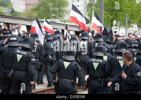 Berlin, Germany, police officers with symbols of various task forces ...