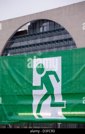 Berlin, Germany, huge emergency exit sign for the Day of German Unity ...