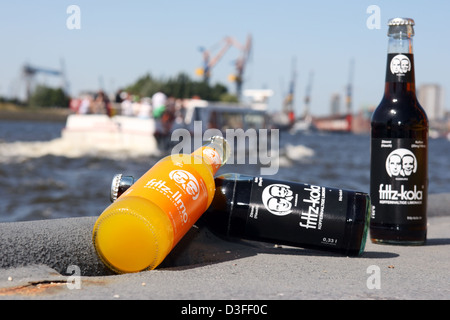 Hamburg, Germany, and fritz fritz-kola-limo bottles in Hamburg harbor ...
