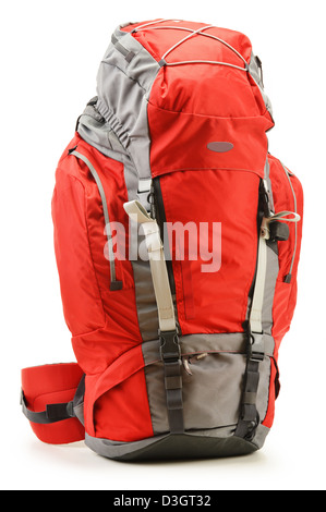 Large red touristic backpack isolated on white Stock Photo - Alamy
