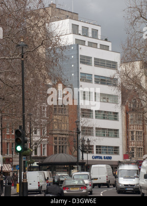 Capital Radio building Headquarters, London coloured light at night ...