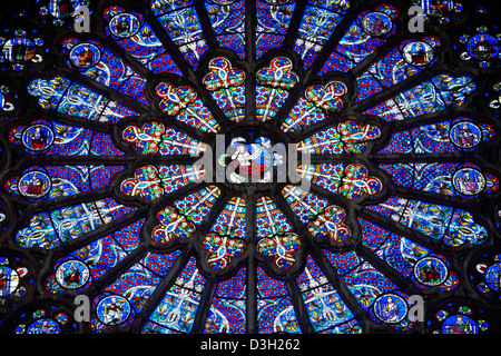 Medieval Rayonnant Gothic stained glass Rose window. Cathedral Basilica ...