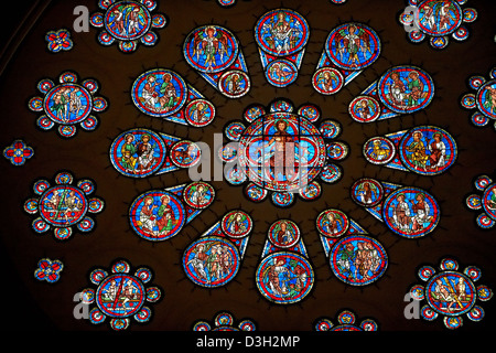 Medieval western rose window of the Gothic Cathedral of Chartres ...
