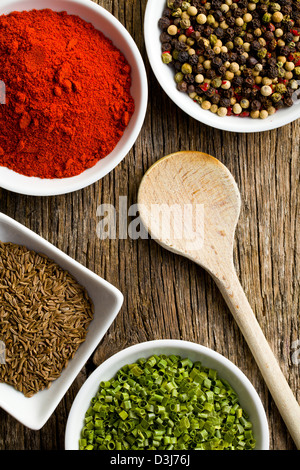 various spices on wooden table Stock Photo - Alamy