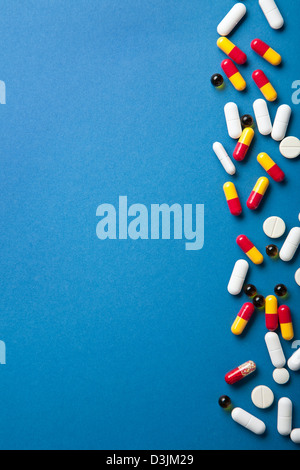 Medical background backdrop with frame border of pills tablets drugs on ...