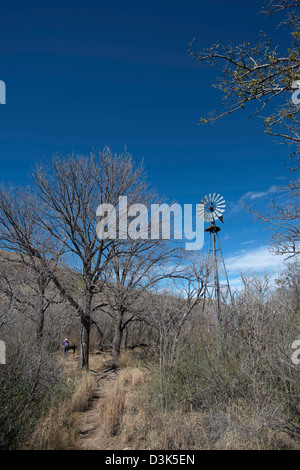 The windmill at the Sam Nail Ranch, Big Bend National Park, Texas Stock ...