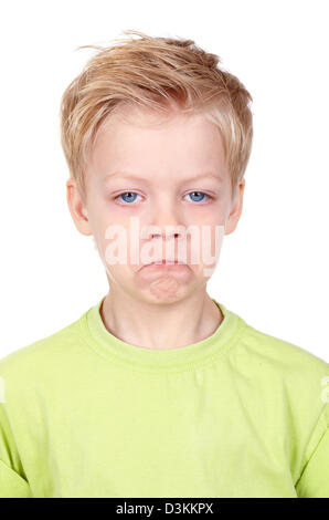 Offended little boy looking at camera. Caucasian appearance. Bad ...