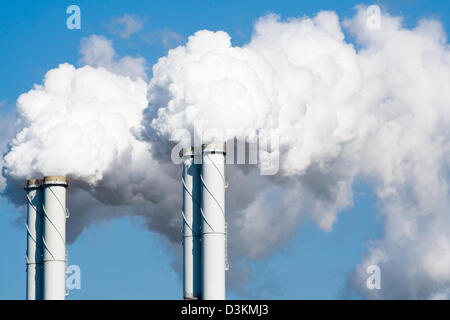 Chemical factory with smoke stack. Smoke emission from factory pipes ...