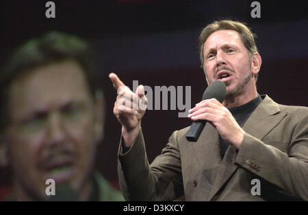 (dpa) - Oracle CEO Larry Ellison looks curious during his keynote Stock ...