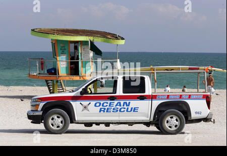 Ocean rescue pick-up truck on Haulover Beach, Miami-Dade County ...
