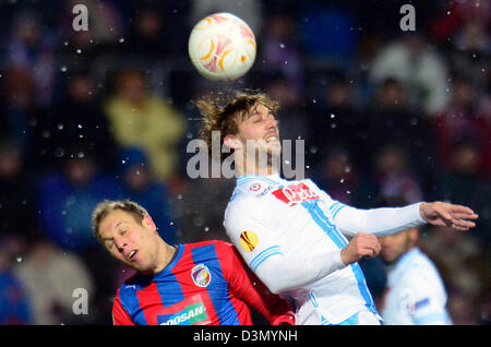 Daniel Kolar (left) of Plzen and Marco Donadel of Napoli are seen ...