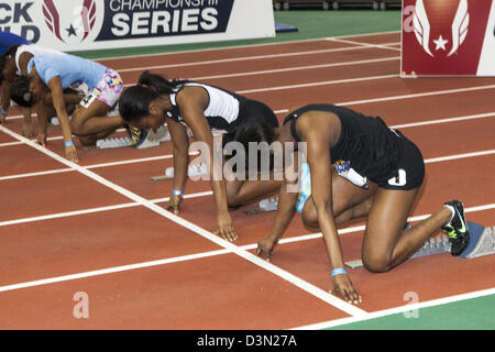 Female sprinters in the starting blocks of the HS Girl's 55m at the ...
