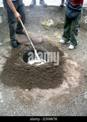 Cooking of Cozido Das Furnas meal, Sao Miguel, Azores. Hole in the ...