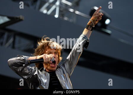 Lead singer Mick Jagger performs his first song at a concert in Hanover ...