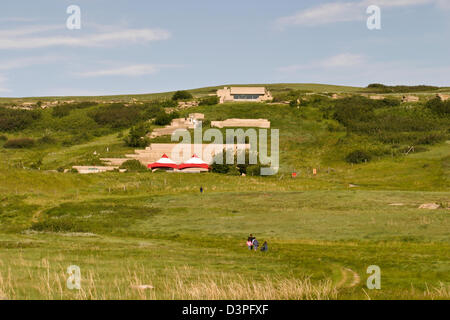 Visitors at Head-Smashed-In Buffalo Jump World Heritage Site near Fort ...