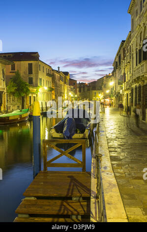 Boats and Buildings at Night along the Fondamenta Minotto in the Santa ...
