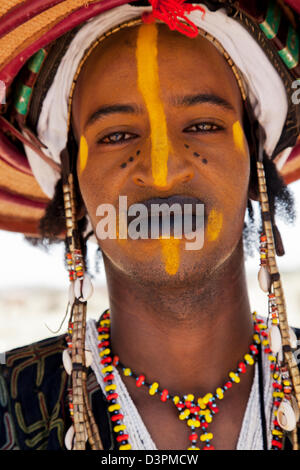 Young Wodaabe man made up for Gerewol festival of male beauty, Niger ...