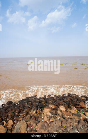 Rocks with muddy water at Ghogha Beach, Bhavnagar, Gujarat, India Stock ...