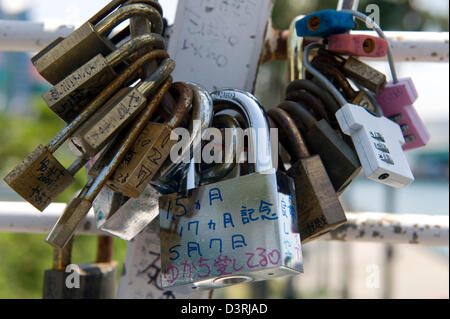 Osaka, Japan. Love locks or padlocks fastened by couples to mark their ...