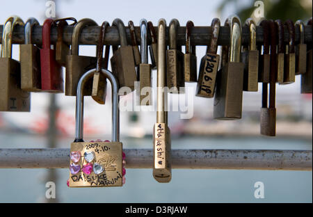 Osaka, Japan. Love locks or padlocks fastened by couples to mark their ...