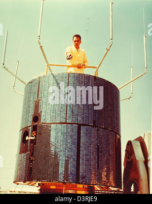 A glossy photo of the ATS-P satellite, launched by NASA, highlights its ...