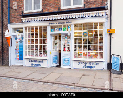 Traditional sweet shop selling Whitby Rock and ice cream. Whitby Stock ...