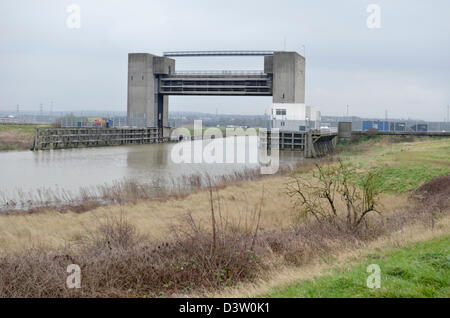 Dartford flood barrier. This barrier at Dartford Creek, London, England ...