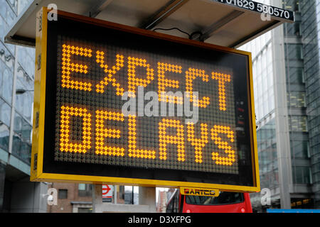 Electronic matrix sign advising of traffic delays, London, UK Stock ...