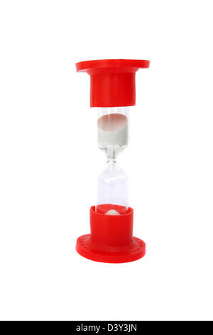 Hourglass with flowing red sand on wooden background. Time management ...