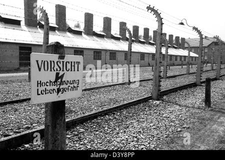 Vorsicht warning sign in Auschwitz nazi concentration camp, Poland ...