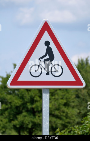 Traffic sign CYCLE ROUTE AHEAD on white background, illustration Stock ...