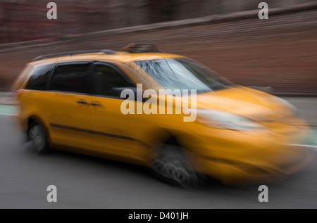 New York Medallion Yellow Taxi Cabs Line up at crossing on a rainy ...