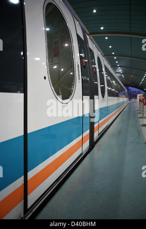 High-speed monorail train Transrapid leaving a station, Shanghai, China ...