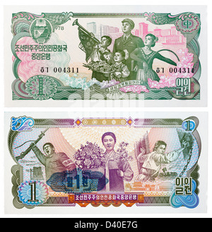 5 North Korea won bank note. North Korea won is the national currency ...
